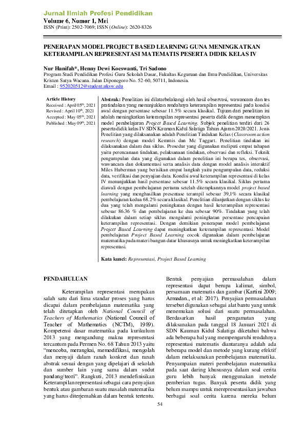 (PDF) Penerapan Model Project Based Learning guna Meningkatkan Keterampilan Representasi ...