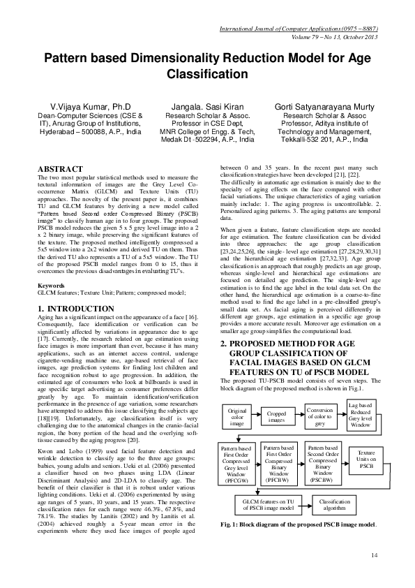 (PDF) Pattern based Dimensionality Reduction Model for Age Classification