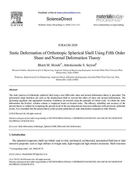 (PDF) Static Deformation of Orthotropic Spherical Shell Using Fifth ...