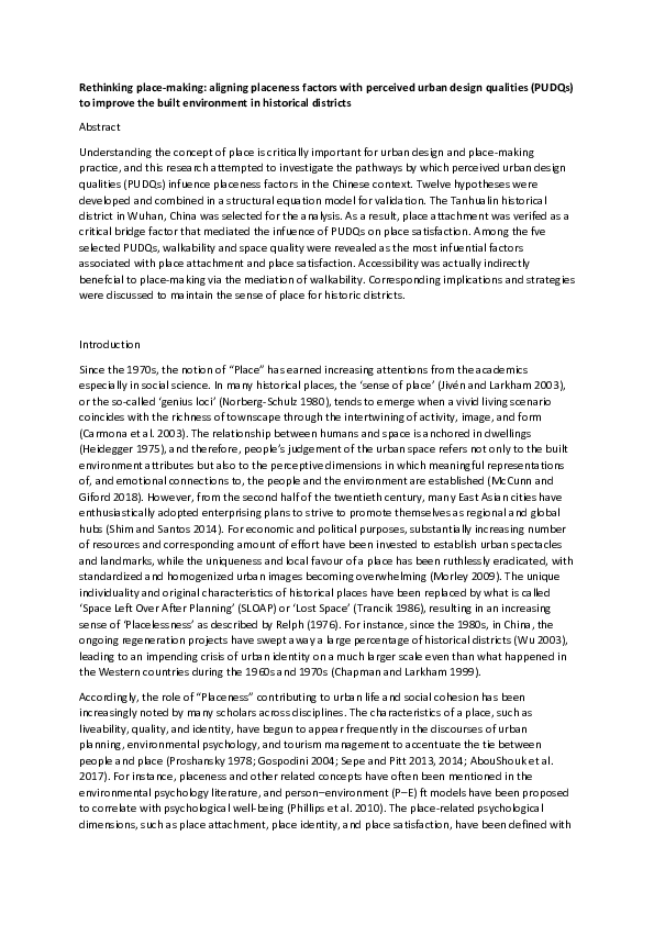 (PDF) Rethinking place-making: aligning placeness factors with ...