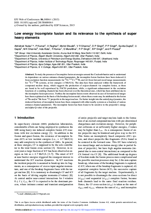 (PDF) Low energy incomplete fusion and its relevance to the synthesis ...