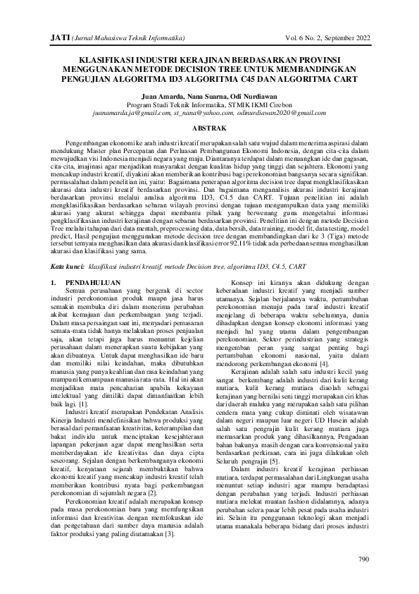 (PDF) Klasifikasi Industri Kerajinan Berdasarkan Provinsi Menggunakan Metode Decision Tree Untuk ...