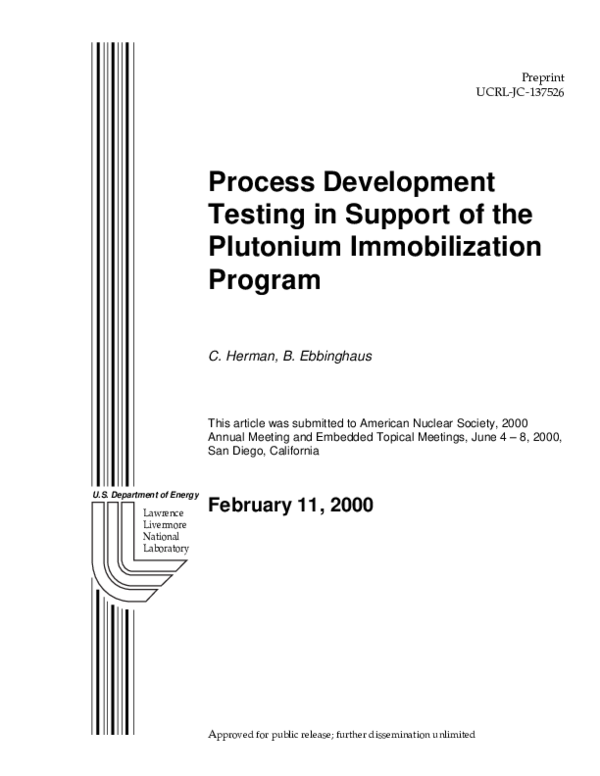 (PDF) Process development testing in support of the plutonium ...