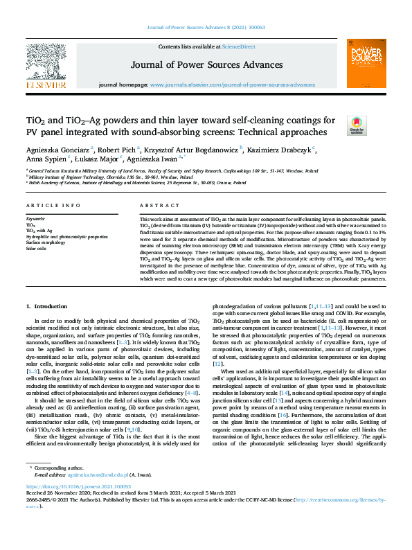 (PDF) TiO2 and TiO2–Ag powders and thin layer toward self-cleaning ...