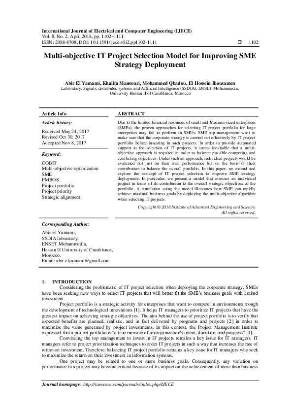 Pdf Multi Objective It Project Selection Model For Improving Sme Strategy Deployment Khalifa