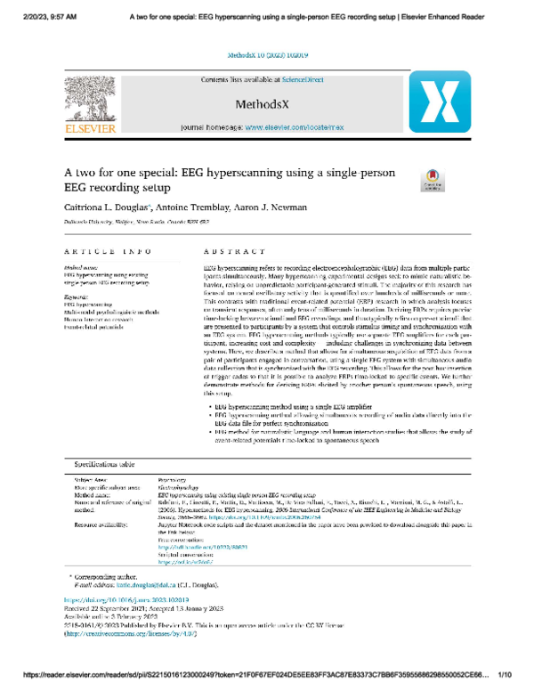 (PDF) A two for one special: EEG hyperscanning using a single-person ...