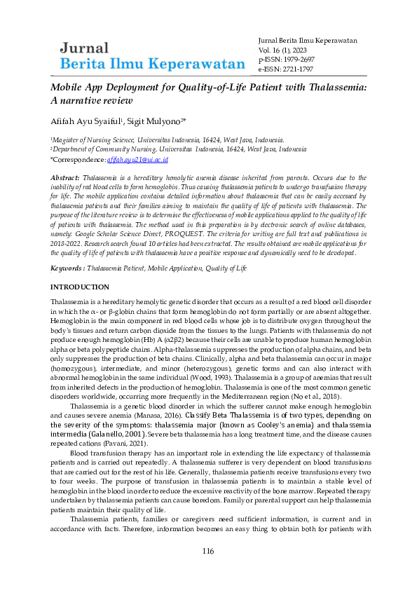 (PDF) Mobile App Deployment for Quality-of-Life Patient with ...