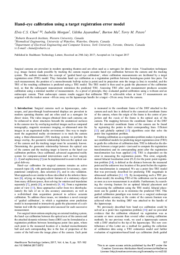 Pdf Hand Eye Calibration Using A Target Registration Error Model
