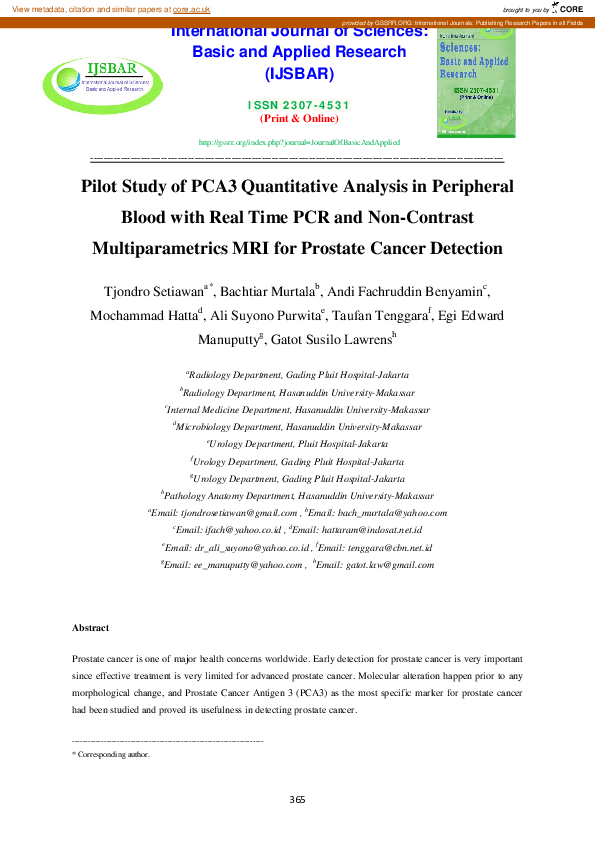 (PDF) Pilot Study of PCA3 Quantitative Analysis in Peripheral Blood with Real Time PCR and Non ...