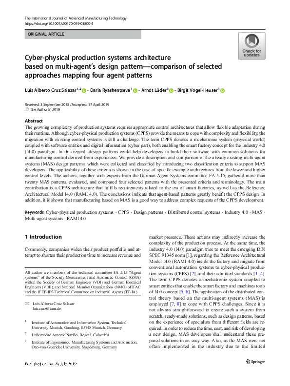 (PDF) Cyber-physical production systems architecture based on multi-agent’s design pattern ...
