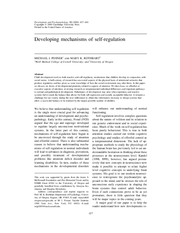 (PDF) Developing mechanisms of self-regulation