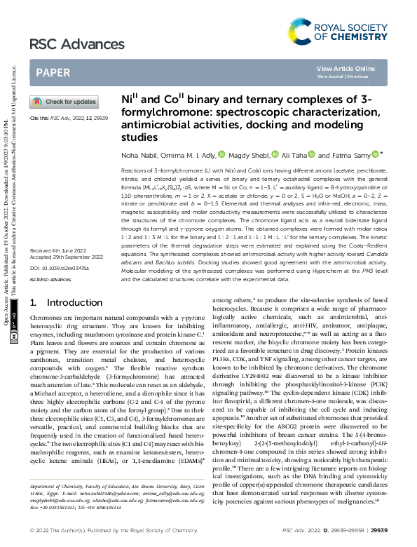 (PDF) NiII and CoII binary and ternary complexes of 3-formylchromone: spectroscopic ...