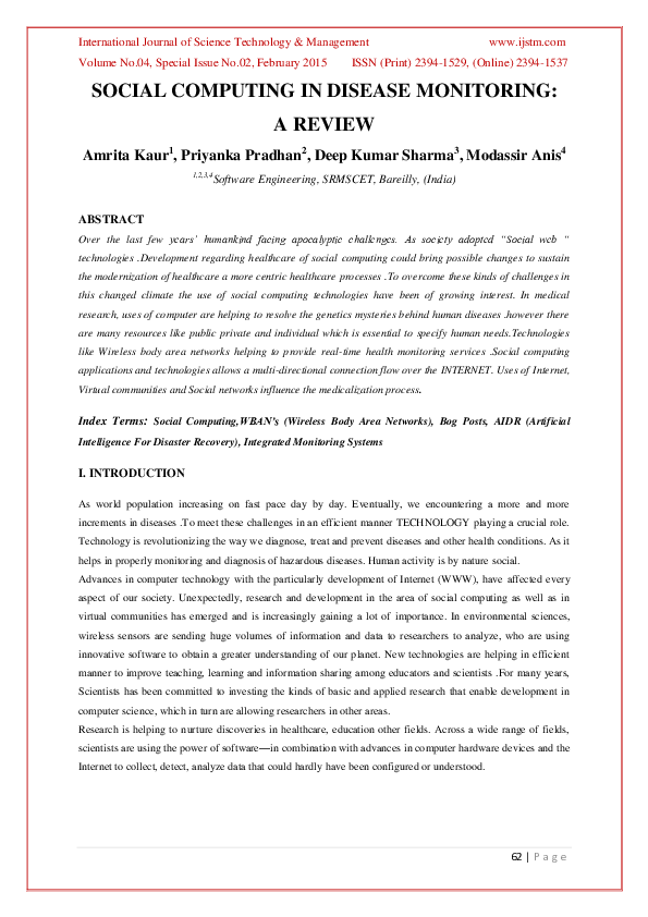 (PDF) Social Computing in Disease Monitoring: A Review