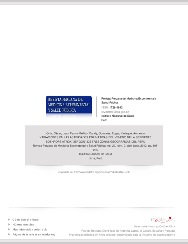 (PDF) Variaciones en las actividades enzimáticas del veneno de la ...