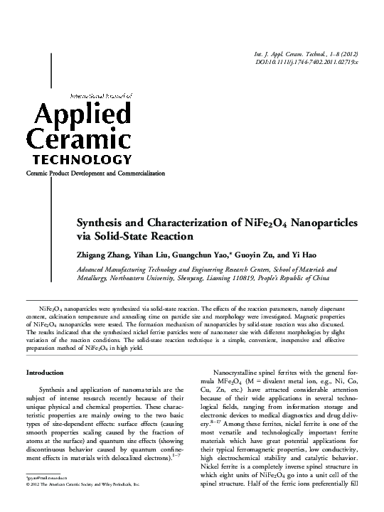 (PDF) Synthesis and Characterization of NiFe2O4Nanoparticles via Solid ...