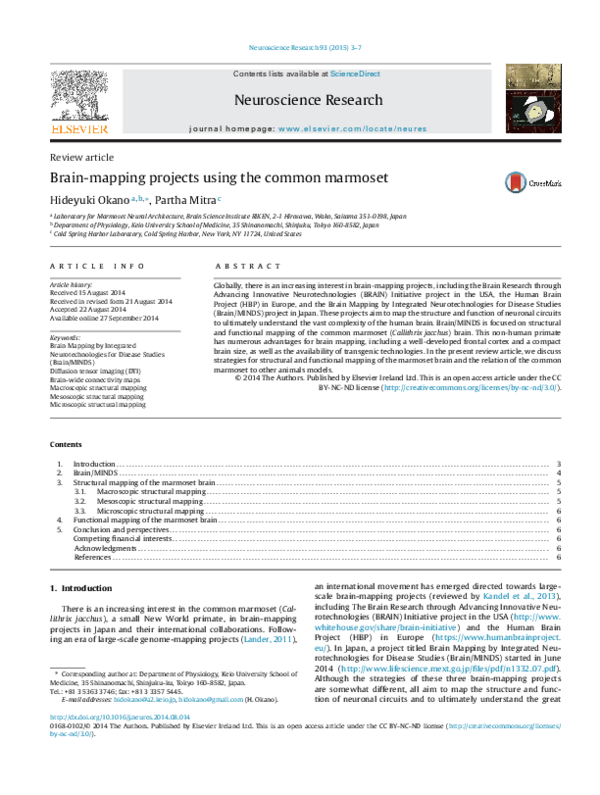 (PDF) Brain-mapping projects using the common marmoset