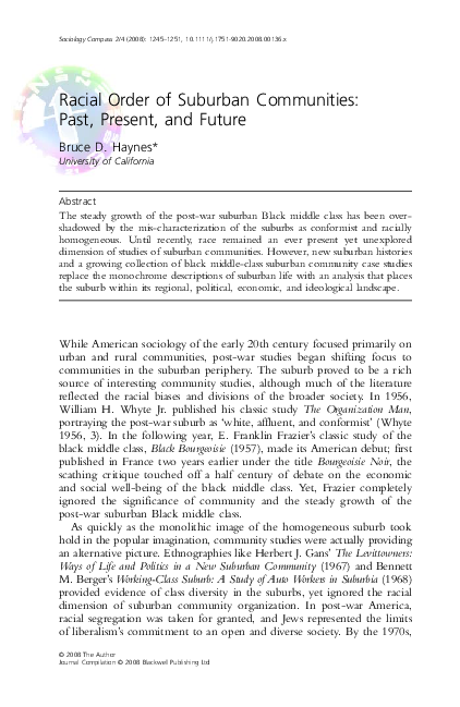 (PDF) Racial Order of Suburban Communities: Past, Present, and Future