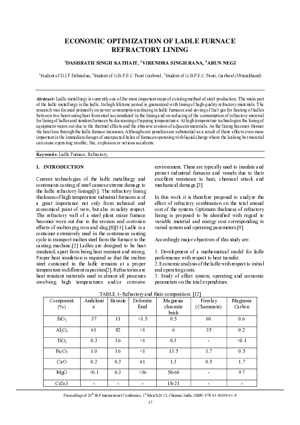 (PDF) Economic Optimization of Ladle Furnace Refractory Lining