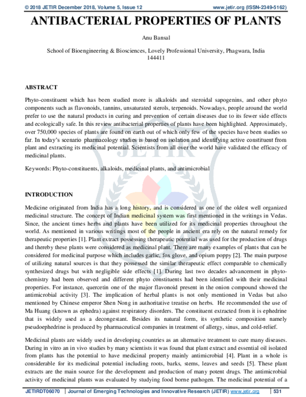 (PDF) Antibacterial Properties of Plants