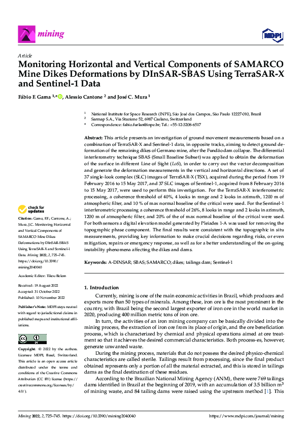 (PDF) Monitoring Horizontal and Vertical Components of SAMARCO Mine Dikes Deformations by DInSAR ...