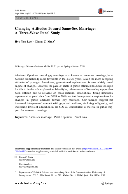 (PDF) Changing Attitudes Toward Same-Sex Marriage: A Three-Wave Panel Study