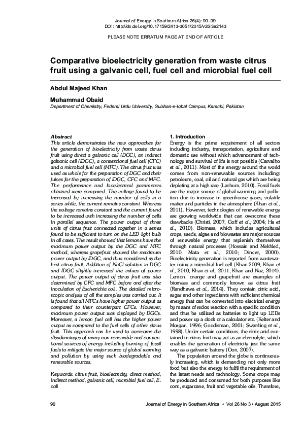 (PDF) Comparative bioelectricity generation from waste citrus fruit ...