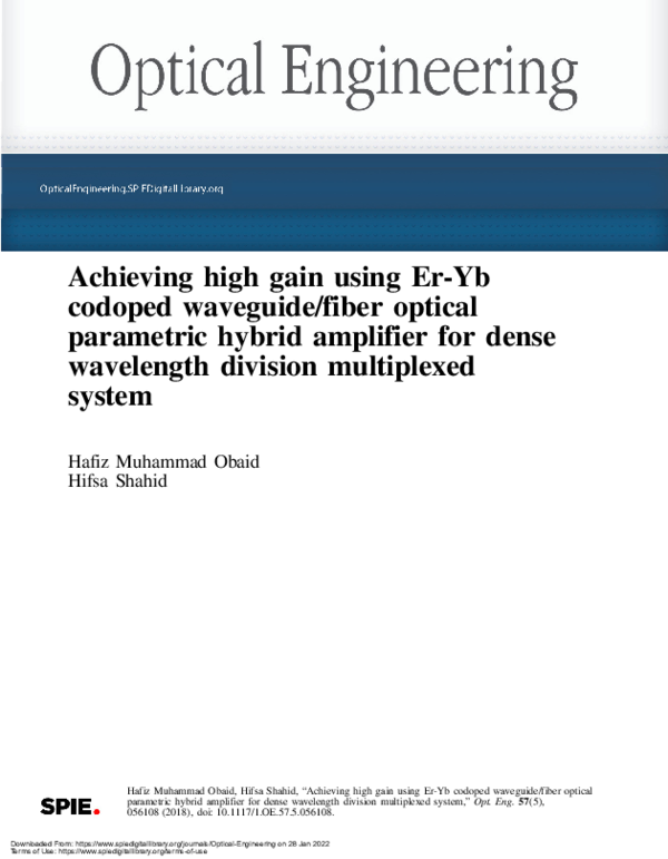 (PDF) Achieving high gain using Er-Yb codoped waveguide/fiber optical parametric hybrid ...