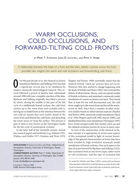 (PDF) Warm Occlusions, Cold Occlusions, and Forward-Tilting Cold Fronts