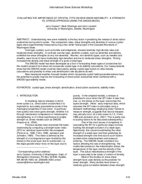(PDF) Evaluating the Importance of Crystal-Type on New Snow Instability ...