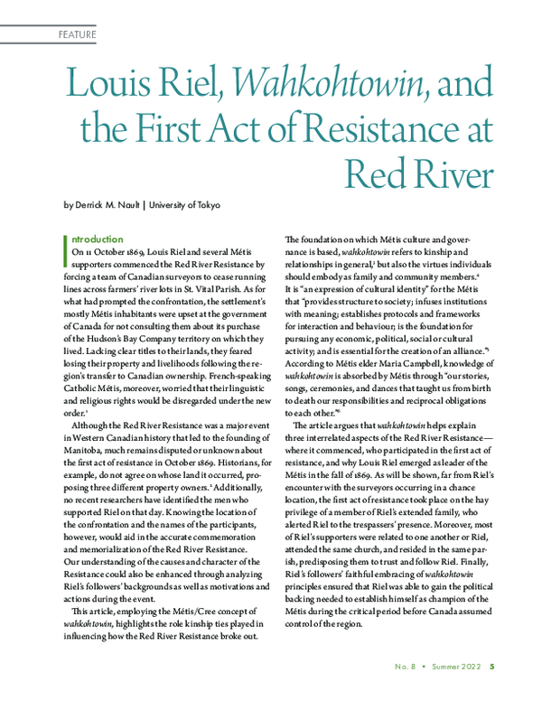 (PDF) Louis Riel, Wahkohtowin, and the First Act of Resistance at Red River