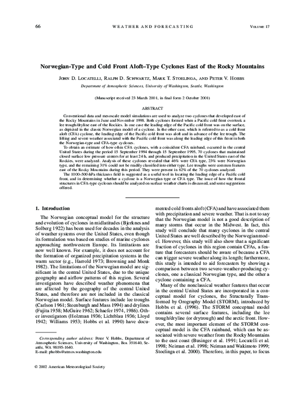 (PDF) Norwegian-Type and Cold Front Aloft–Type Cyclones East of the ...