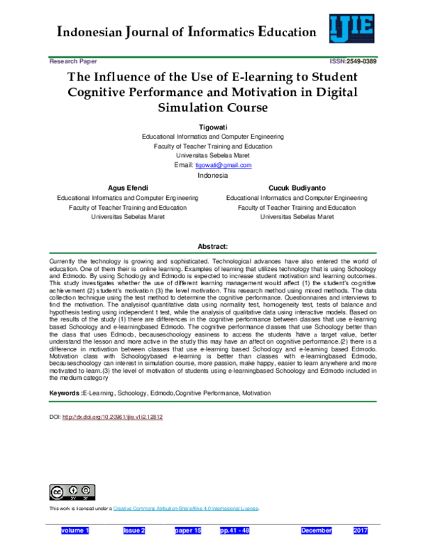 (PDF) The Influence of E-learning Use to Student Cognitive Performance ...