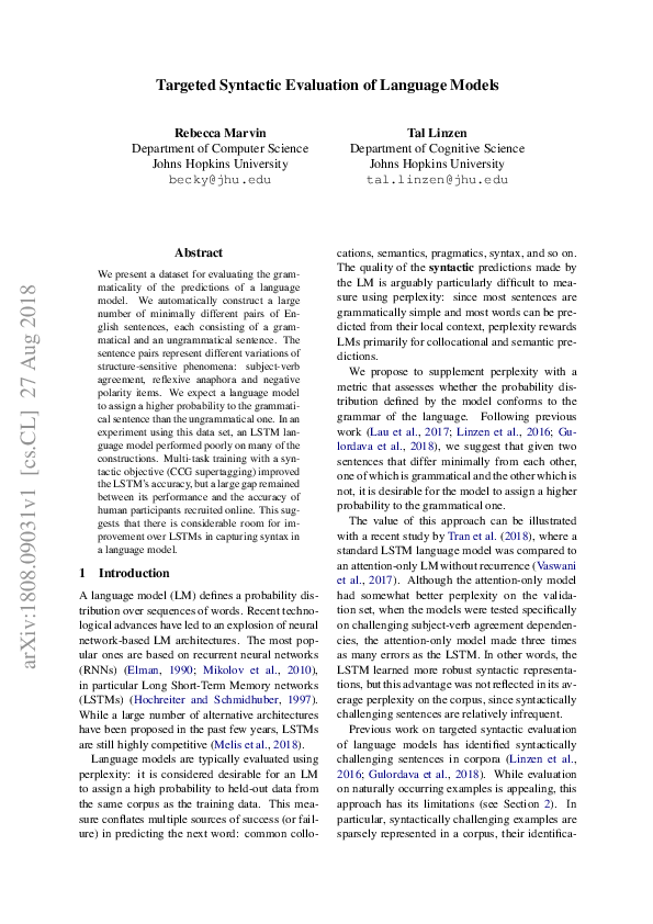 (PDF) Targeted Syntactic Evaluation of Language Models