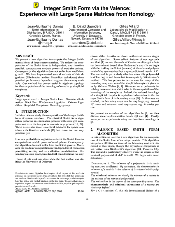 (PDF) Integer Smith form via the valence