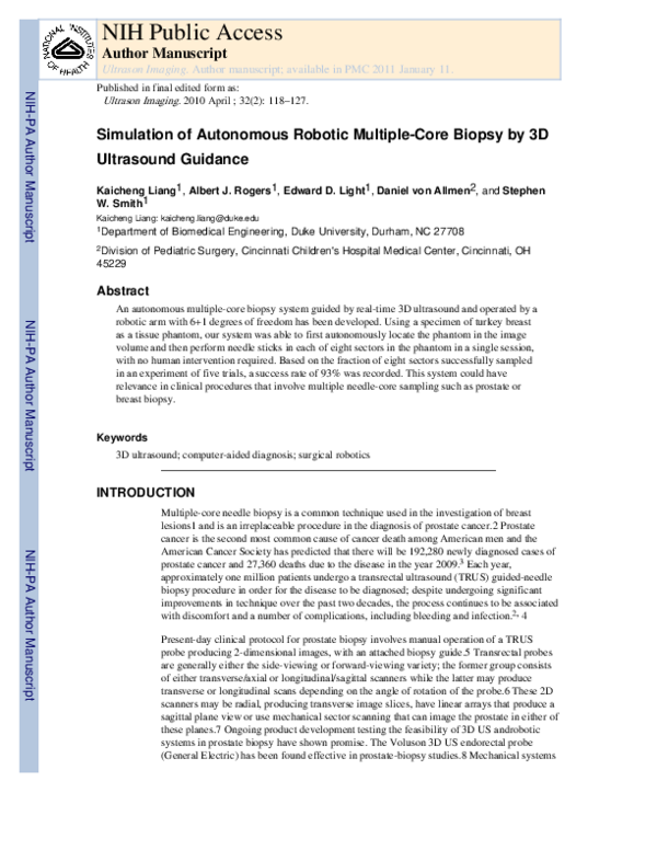 (PDF) Simulation of Autonomous Robotic Multiple-Core Biopsy by 3D Ultrasound Guidance