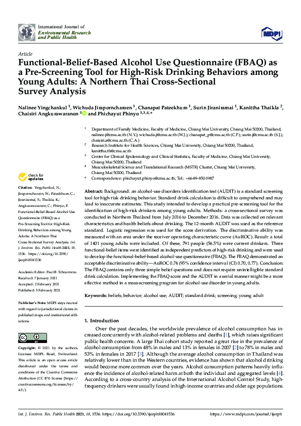 (PDF) Functional-Belief-Based Alcohol Use Questionnaire (FBAQ) as a Pre-Screening Tool for High ...