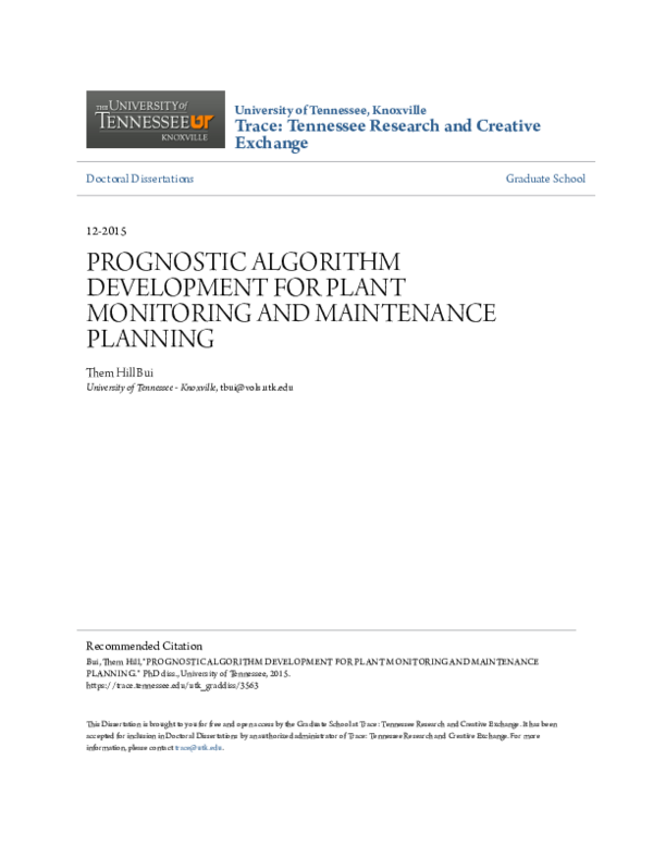 (PDF) Prognostic Algorithm Development for Plant Monitoring and Maintenance Planning