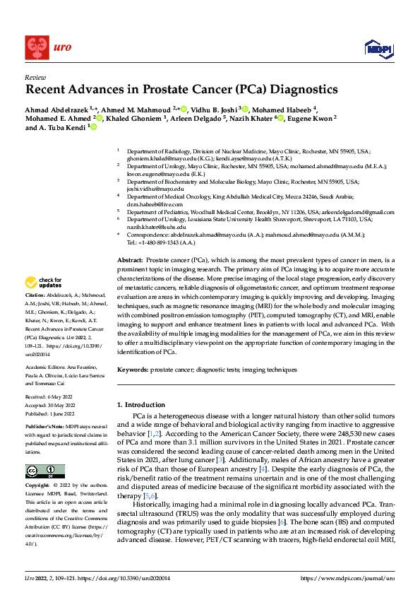(PDF) Recent Advances in Prostate Cancer (PCa) Diagnostics