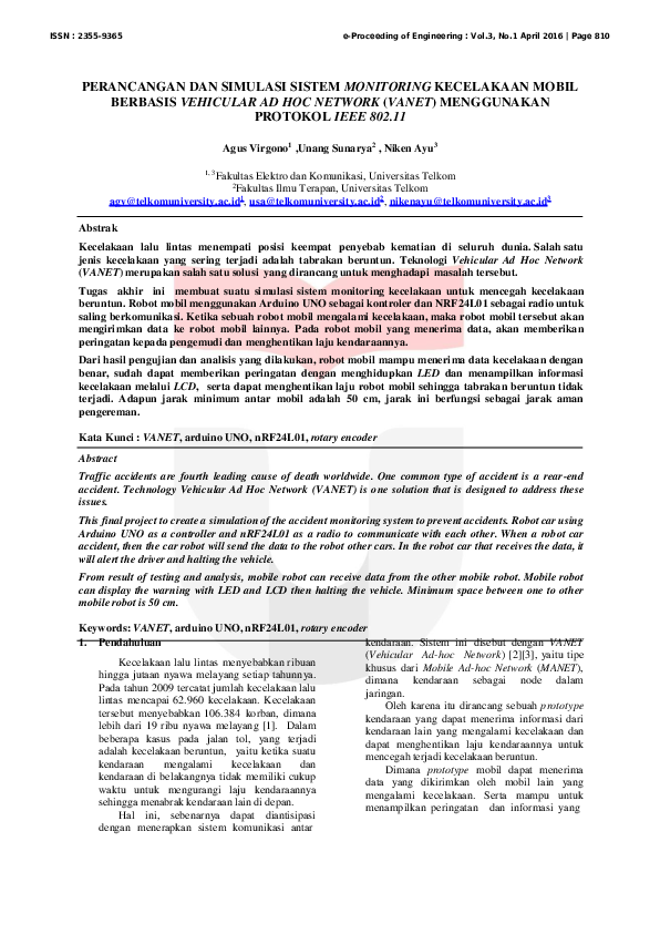 Pdf Perancangan Dan Simulasi Sistem Monitoring Kecelakaan Mobil Berbasis Vehicular Ad Hoc