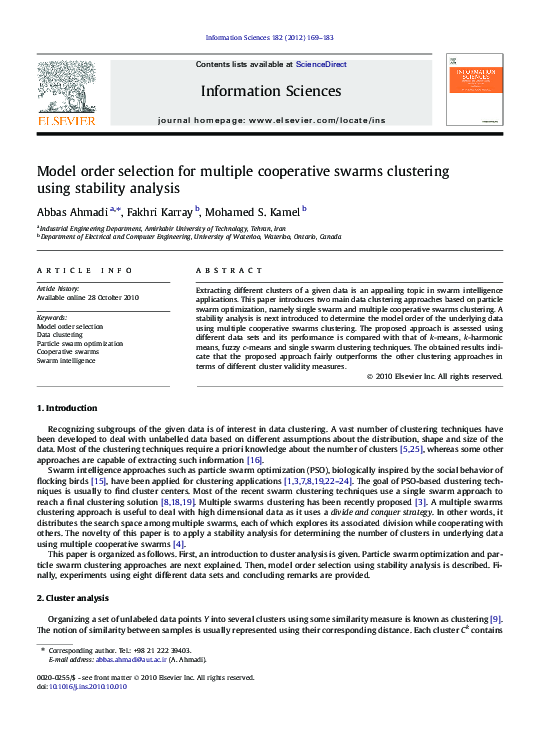 (PDF) Model order selection for multiple cooperative swarms clustering using stability analysis