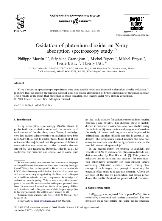 (PDF) Oxidation of plutonium dioxide: an X-ray absorption spectroscopy ...