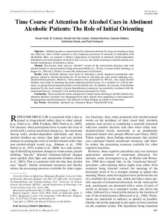 (PDF) Time Course of Attention for Alcohol Cues in Abstinent Alcoholic ...