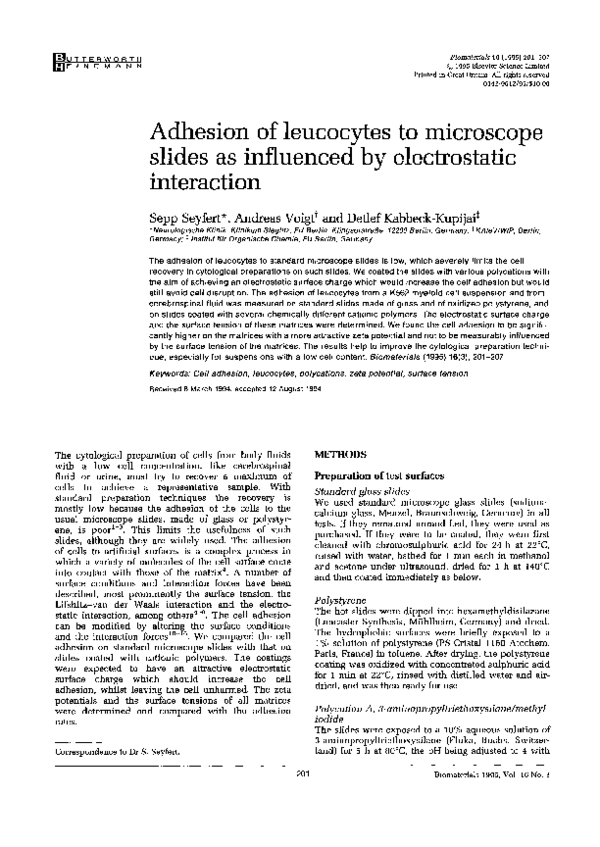 (PDF) Adhesion of leucocytes to microscope slides as influenced by ...