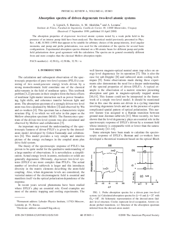 (PDF) Complex Absorption in Two-Level Atomic Systems
