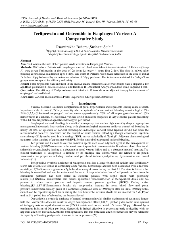 (PDF) Terlipressin and Octreotide in Esophageal Varices: A Comparative ...