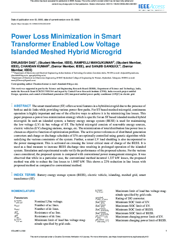Pdf Power Loss Minimization In Smart Transformer Enabled Low Voltage