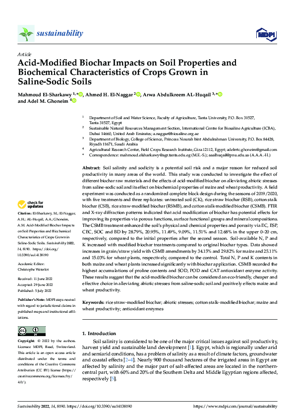 (PDF) Acid-Modified Biochar Impacts on Soil Properties and Biochemical Characteristics of Crops ...