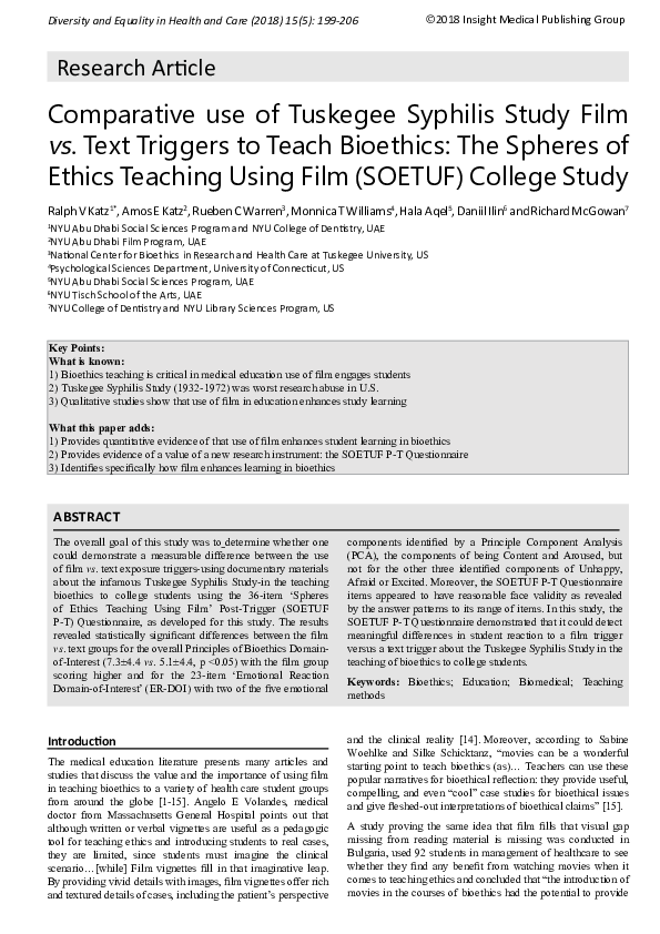 (PDF) Comparative use of Tuskegee Syphilis Study Film vs. Text Triggers ...