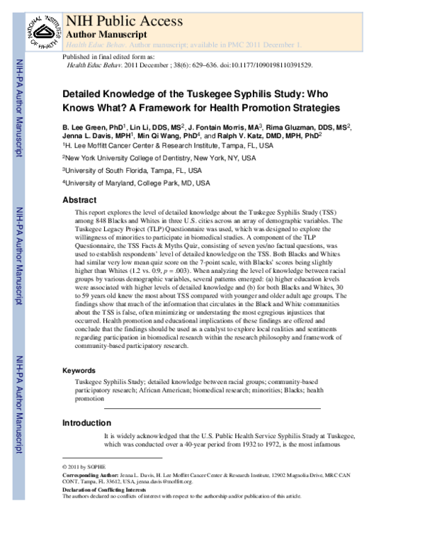(PDF) Detailed Knowledge of the Tuskegee Syphilis Study