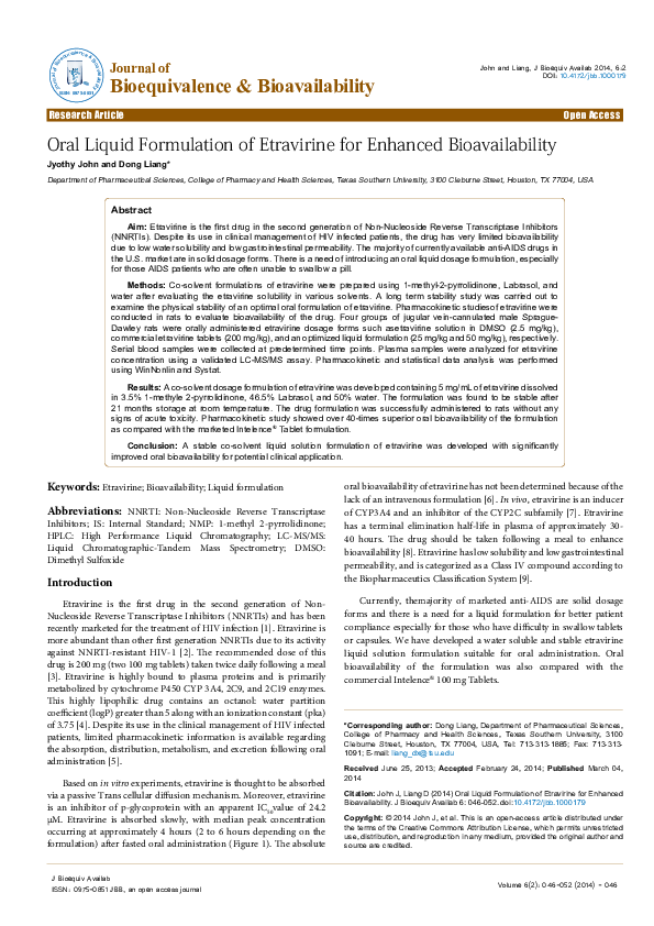 (PDF) Oral Liquid Formulation of Etravirine for Enhanced Bioavailability